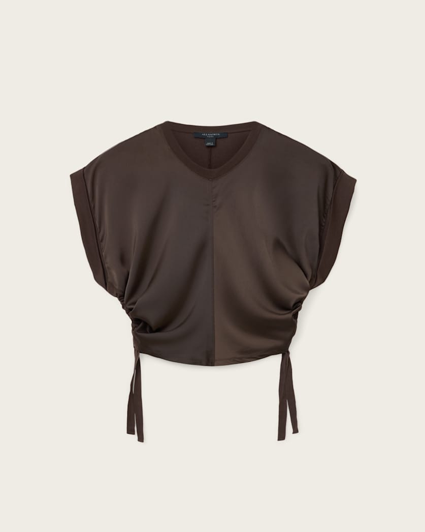 Mira Cropped Satin Drawcord T-Shirt TORTE BROWN | ALLSAINTS US